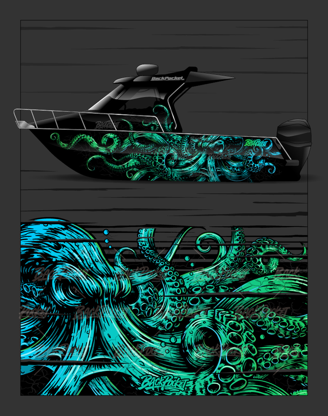 Premium Octopus Boat Wrap Design | Signature Series | Hand-Drawn ...